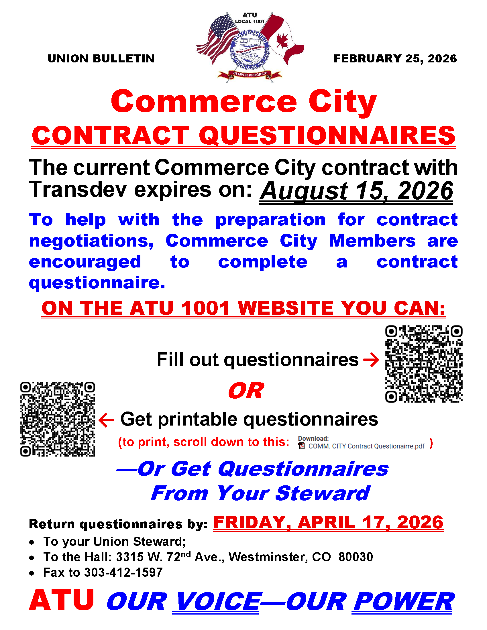 ATU Local 1001 | BULLETINS
