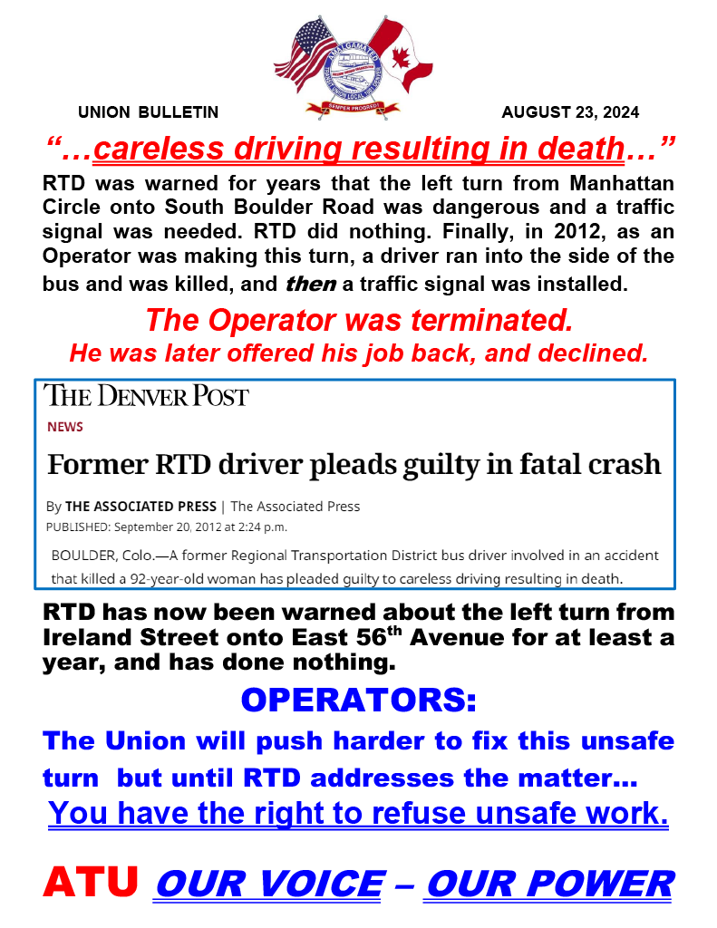 ATU Local 1001 | BULLETINS